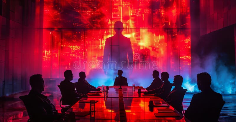 Crowded Conference Room, CEO Delivers Message on Large Display, Forward ...