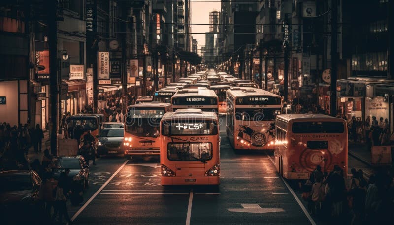 Crowded Double Decker Bus Speeds through City Traffic Generated by AI ...