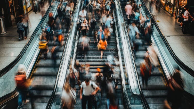 Crowded Escalators in a Bustling Mall Stock Image - Image of commerce ...