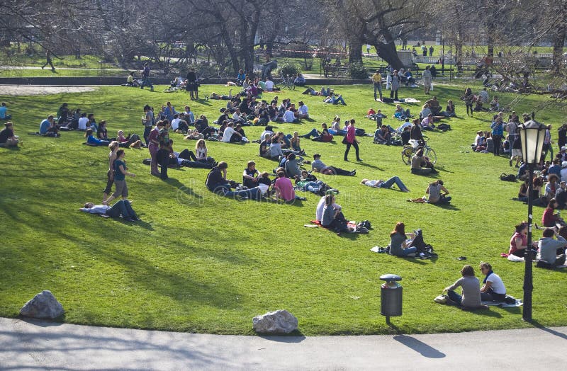 Crowded grass park lawn editorial photography. Image of sunbathe - 11945177