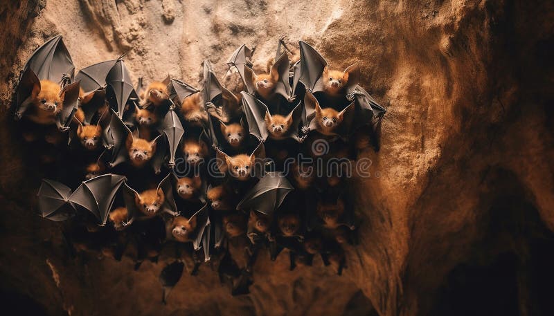 A Crowded Group of Bats Flying in the Dark Night Generated by AI Stock ...