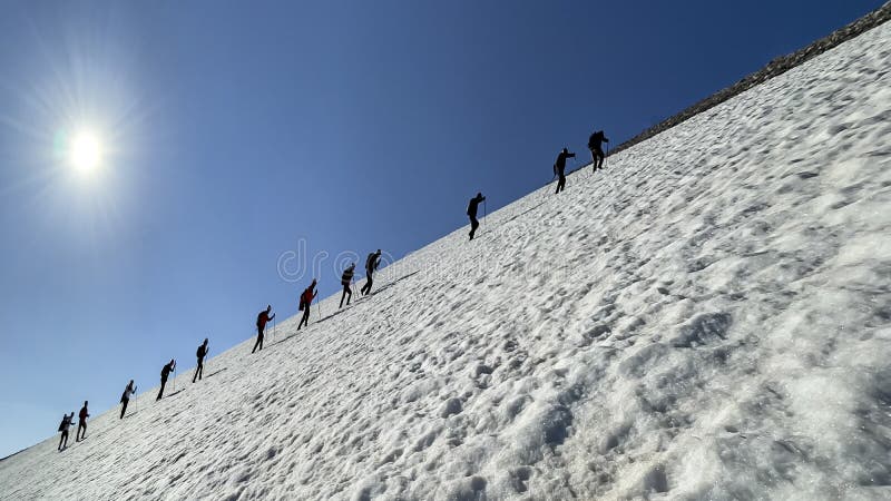 Crowded Group of Mountaineers at Winter Climbing Event Stock Photo ...