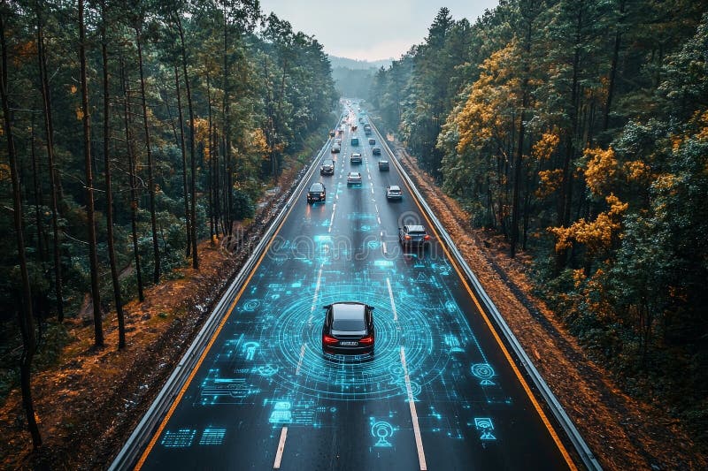 On a Crowded Highway, a Self-driving Car Navigates, with a Digital ...