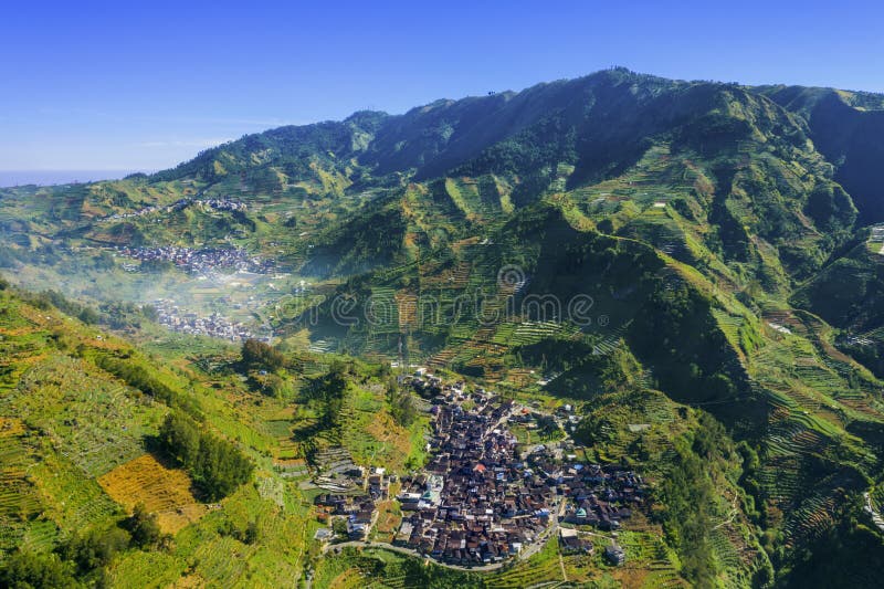Crowded Houses at Dieng Plateau Stock Photo - Image of misty, bird ...