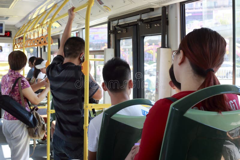 Crowded people in the bus editorial stock photo. Image of commute ...