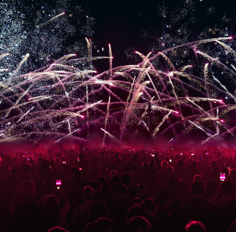 Crowded People with Fireworks. Editorial Photography - Image of ...