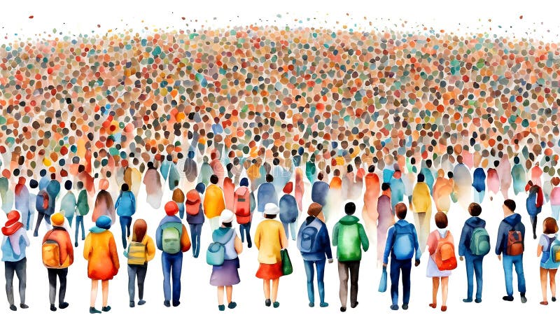 Crowded People Watercolor Illustration Stock Illustration ...