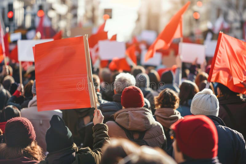 Crowded Political Rally with Enthusiastic Supporters Holding Banners ...