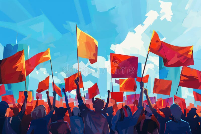 Crowded Political Rally with Enthusiastic Supporters Holding Banners ...