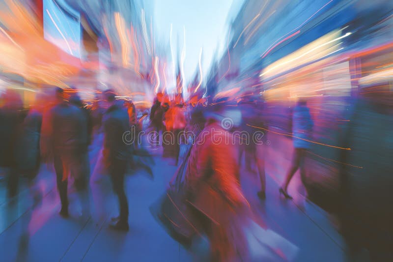 Crowded Public Place with People Passing by, Traffic Flow Motion Blur ...