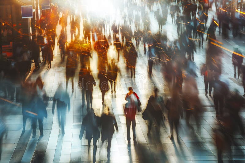 Crowded Public Place with People Passing by, Traffic Flow Motion Blur ...
