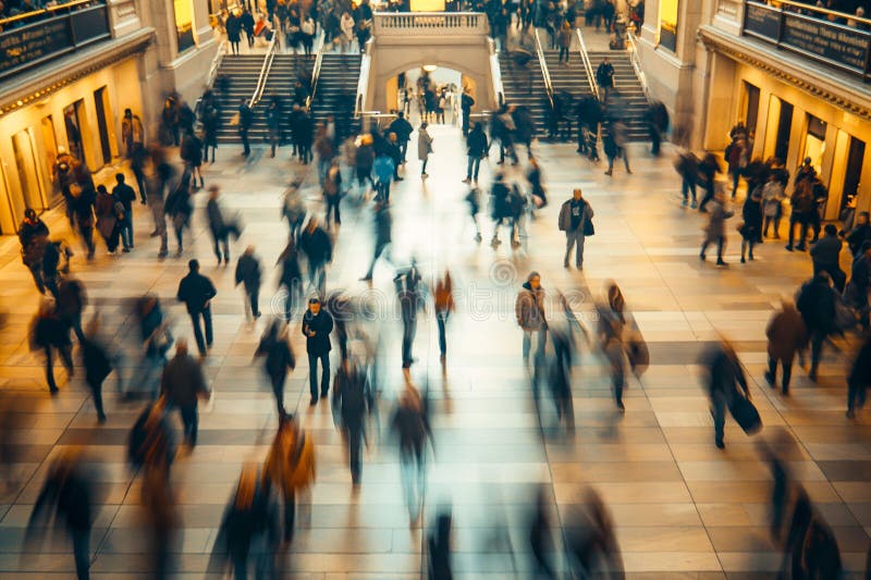 Crowded Public Place with People Passing by, Traffic Flow Motion Blur ...