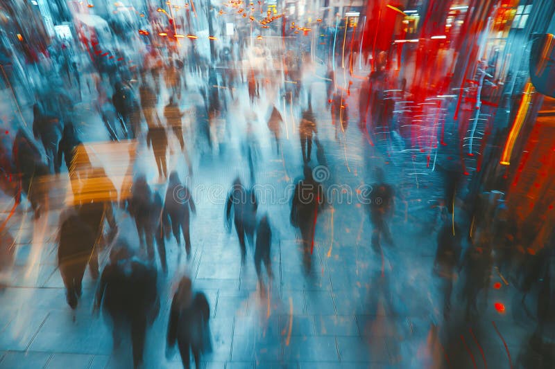 Crowded Public Place with People Passing by, Traffic Flow Motion Blur ...