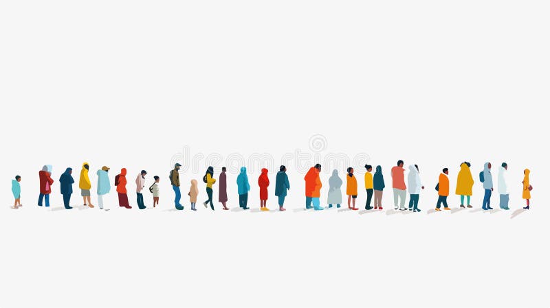 Crowded Queue with Many People Waiting in Long Line Stock Vector ...
