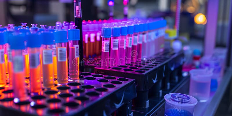 A Set of Tubes in Racks. Empty Test Tubes and Test Tubes with Measuring ...