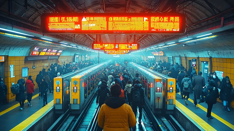 Crowded Subway Platform, City Commuters, Train Arrival, Underground ...