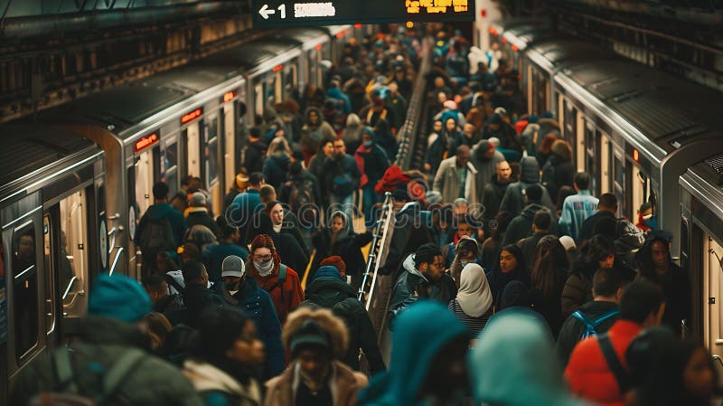 Crowded Subway Station during Rush Hour Stock Illustration ...