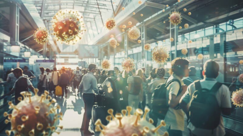 Crowded Train Station with Virus Particles Stock Photo - Image of ...