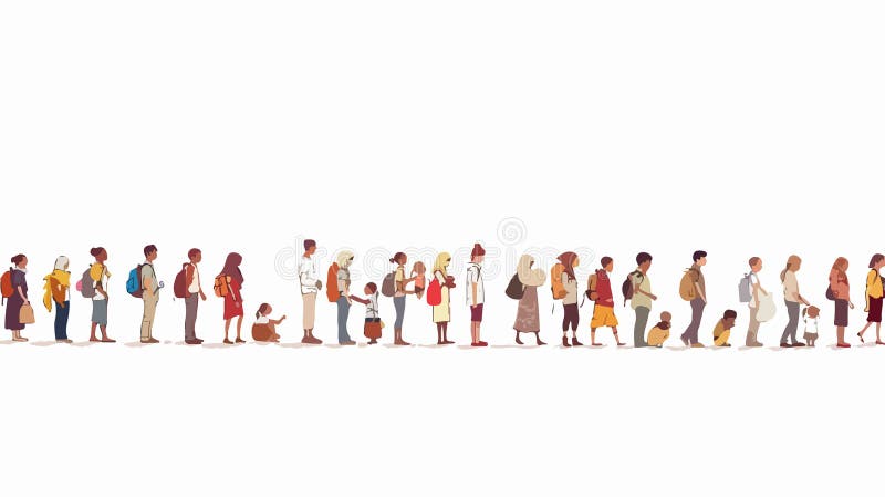 Crowded Urban Scene with Diverse Group of People Waiting in Long Queue ...