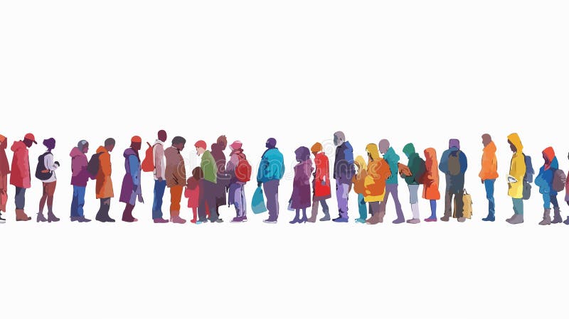 Crowded Urban Scene with Diverse Group of People Waiting in Long Queue ... Crowded Urban Scene with Diverse Group of People Waiting in Long Queue ...