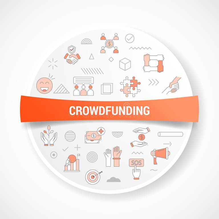 Crowdfunding Concept with Icon Concept with Round or Circle Shape for ...