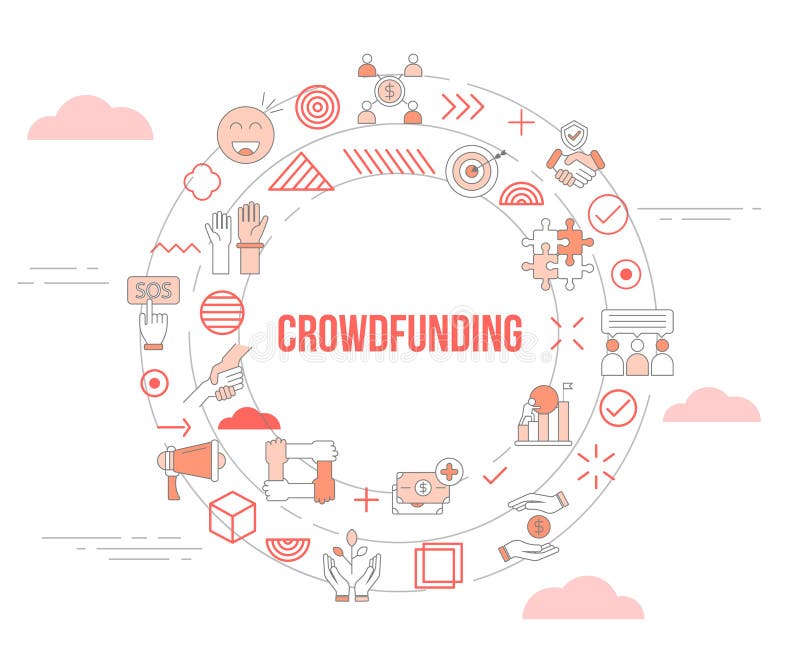 Crowdfunding Concept with Icon Set Template Banner and Circle Round ...
