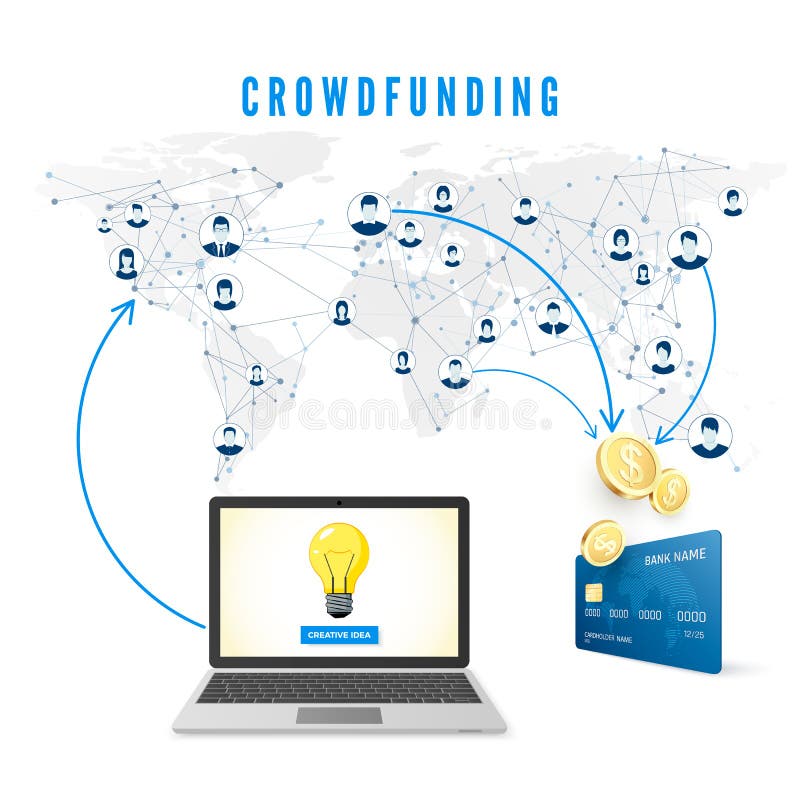 Crowdfunding Concept. Idea is Share in the Network and People Donate ...