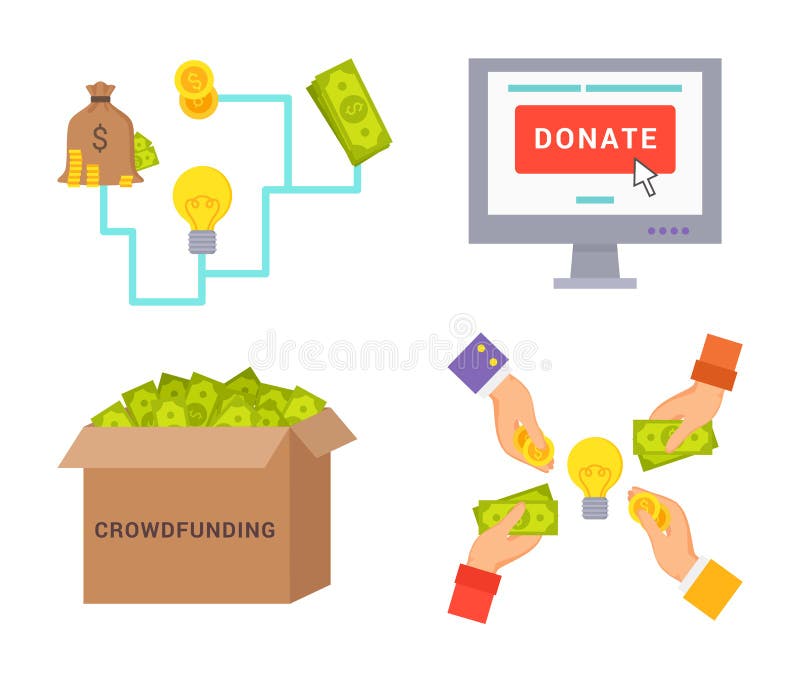 Crowdfunding and Donate Set Vector Illustration Stock Vector ...
