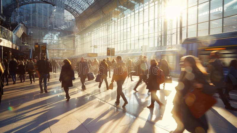 The Busy Train Station Morning. AI Generated Stock Photo - Image of ...