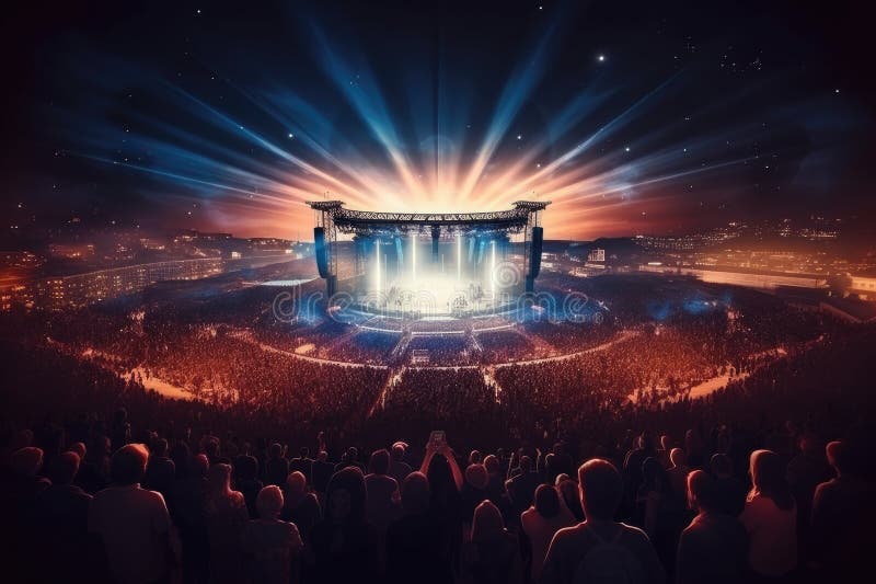 Crowds in a Rock Concert in a Large Stadium with Many Visitors. Stock ...