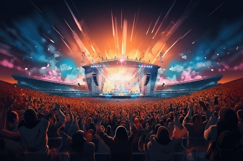 Crowds in a Rock Concert in a Large Stadium with Many Visitors. Stock ...