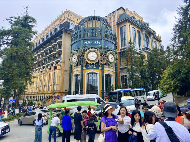 Crowds of Tourists in Front of Sun Plaza Building and Sapa Station ... Crowds of Tourists in Front of Sun Plaza Building and Sapa Station ...