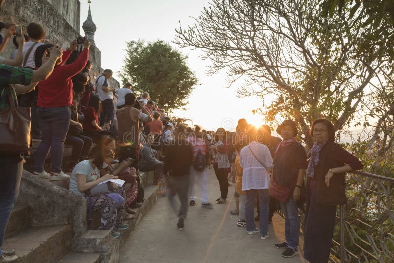 Crowds of Tourists Huddle Atop the Phousi Hill, Laos Editorial ... Crowds of Tourists Huddle Atop the Phousi Hill, Laos Editorial ...