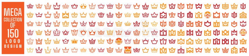 Mega Collection of 150 Crown Logo Design Vector Illustration. Stock ...