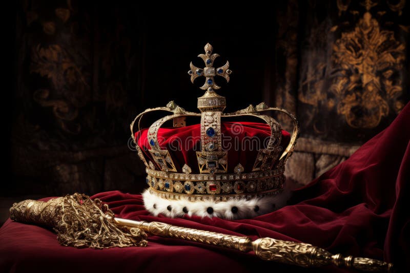 A Crown Atop a Royal Robe and Scepter Stock Illustration - Illustration ...