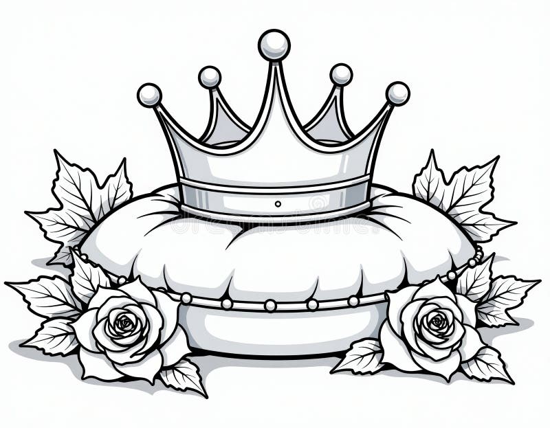 Crown on Cushion with Roses - Royalty, Elegance, Tattoo Design Stock ...