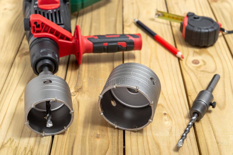 Crown Drill Bits for Concrete on Wooden Table Stock Image - Image of ...