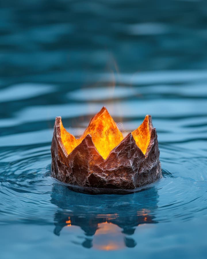 Crown of Fire Floating on Water. Stock Illustration - Illustration of ...