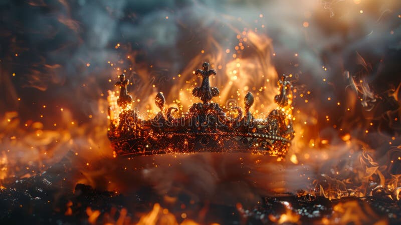 Crown of Flames Surrounded by Smoke and Embers in a Medieval Setting ...