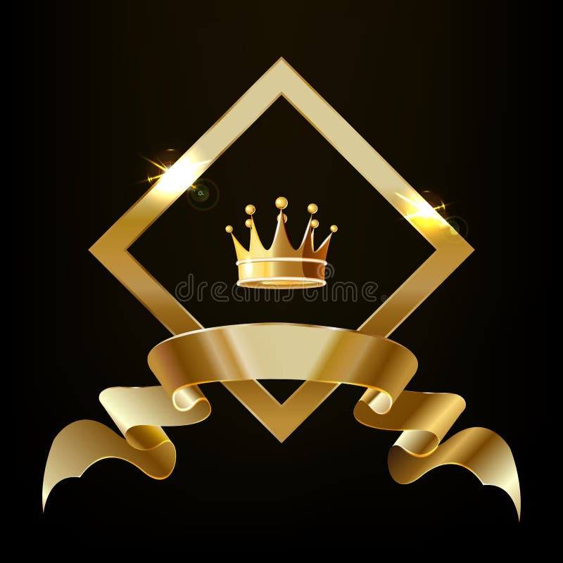 Crown in a Gold Diamond with a Ribbon Stock Vector - Illustration of ...