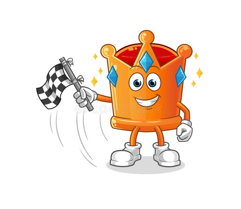 Crown Hold Finish Flag. Cartoon Mascot Vector Stock Illustration ...