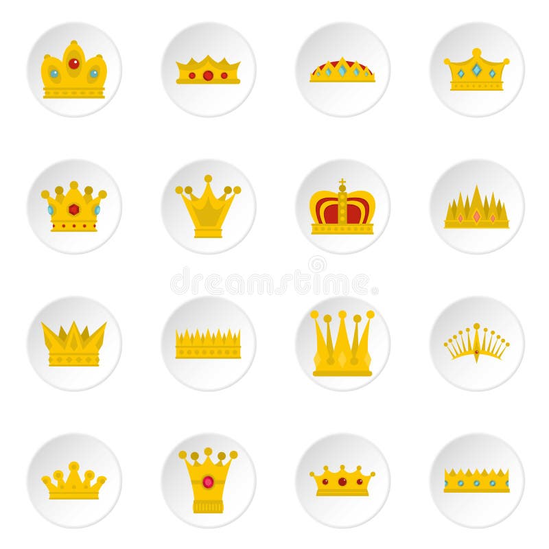 Crown Icons Set in Flat Style Stock Vector - Illustration of authority ...
