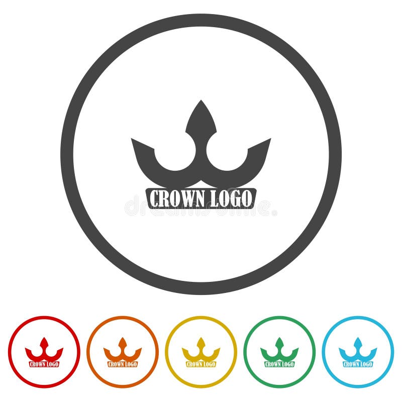 Crown Logo Template. Set Icons in Color Circle Buttons Stock Vector ...