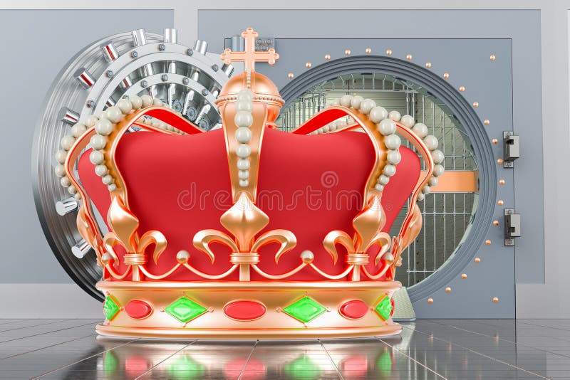Crown with Opened Bank Vault, 3D Rendering Stock Illustration ...