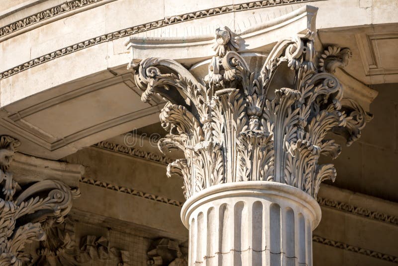 The Crown of a Pillar with Fine Sculpture Stock Photo - Image of ...