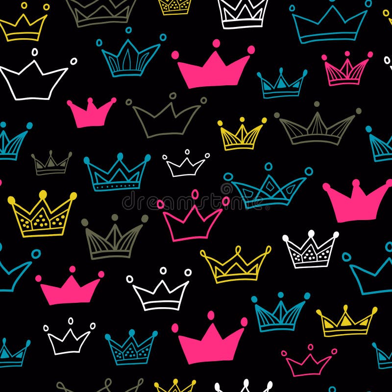 Crown Seamless Pattern on Black Background. Bright Crowns. Vector ...