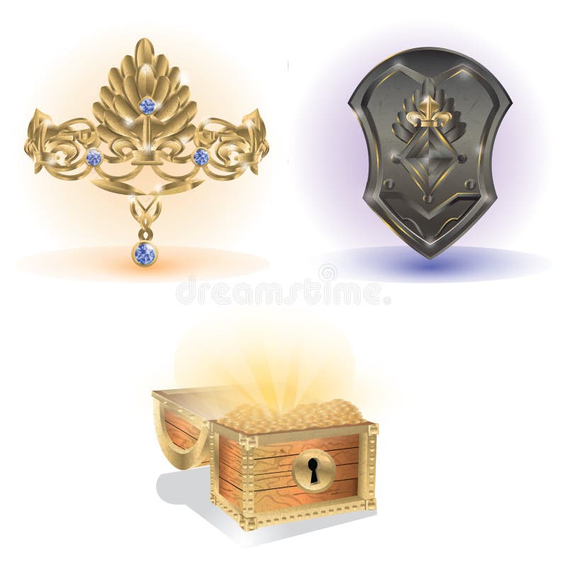 Crown with Shield and Treasure Chest. Vector Illustration Decorative ...