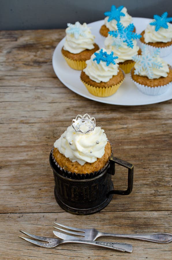 Crown and Snowflakes Muffins Stock Photo - Image of cupcakes, christmas ...