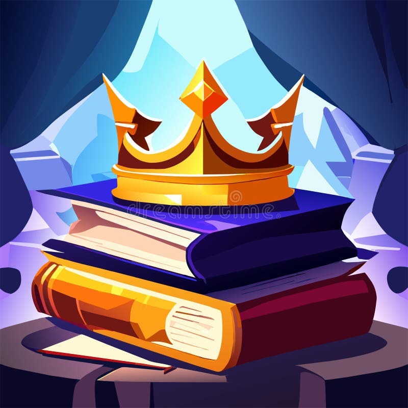 Crown on a Stack of Books. Vector Illustration in Cartoon Style Stock ...