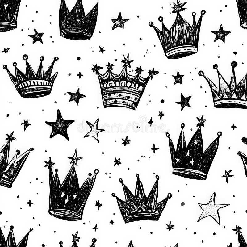 Crown and Star Pattern Design on a White Background for Textiles Stock ...